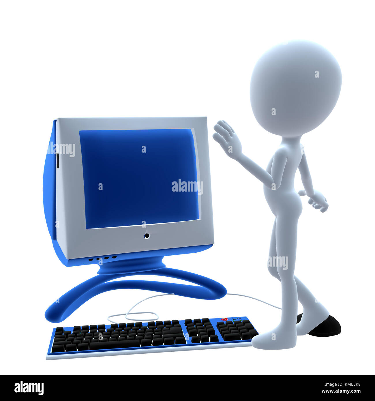 3D guy on a computer on a white background Stock Photo - Alamy