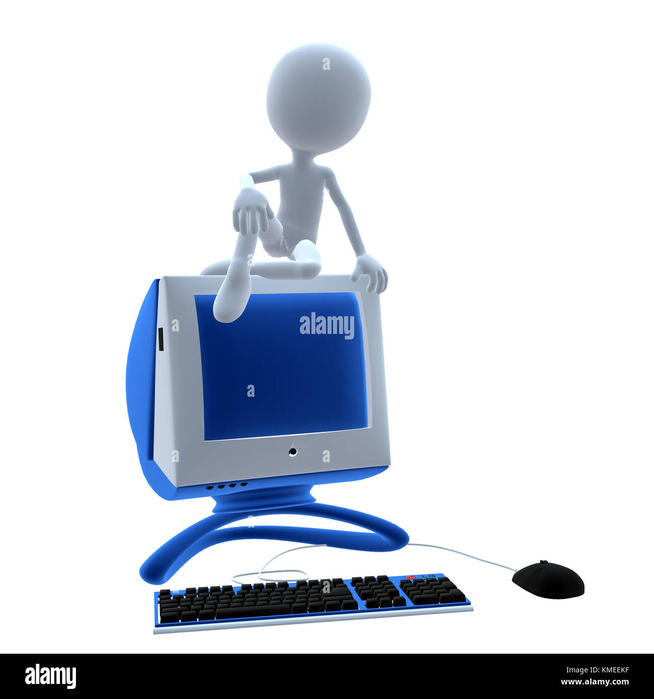 3D guy on a computer on a white background Stock Photo - Alamy