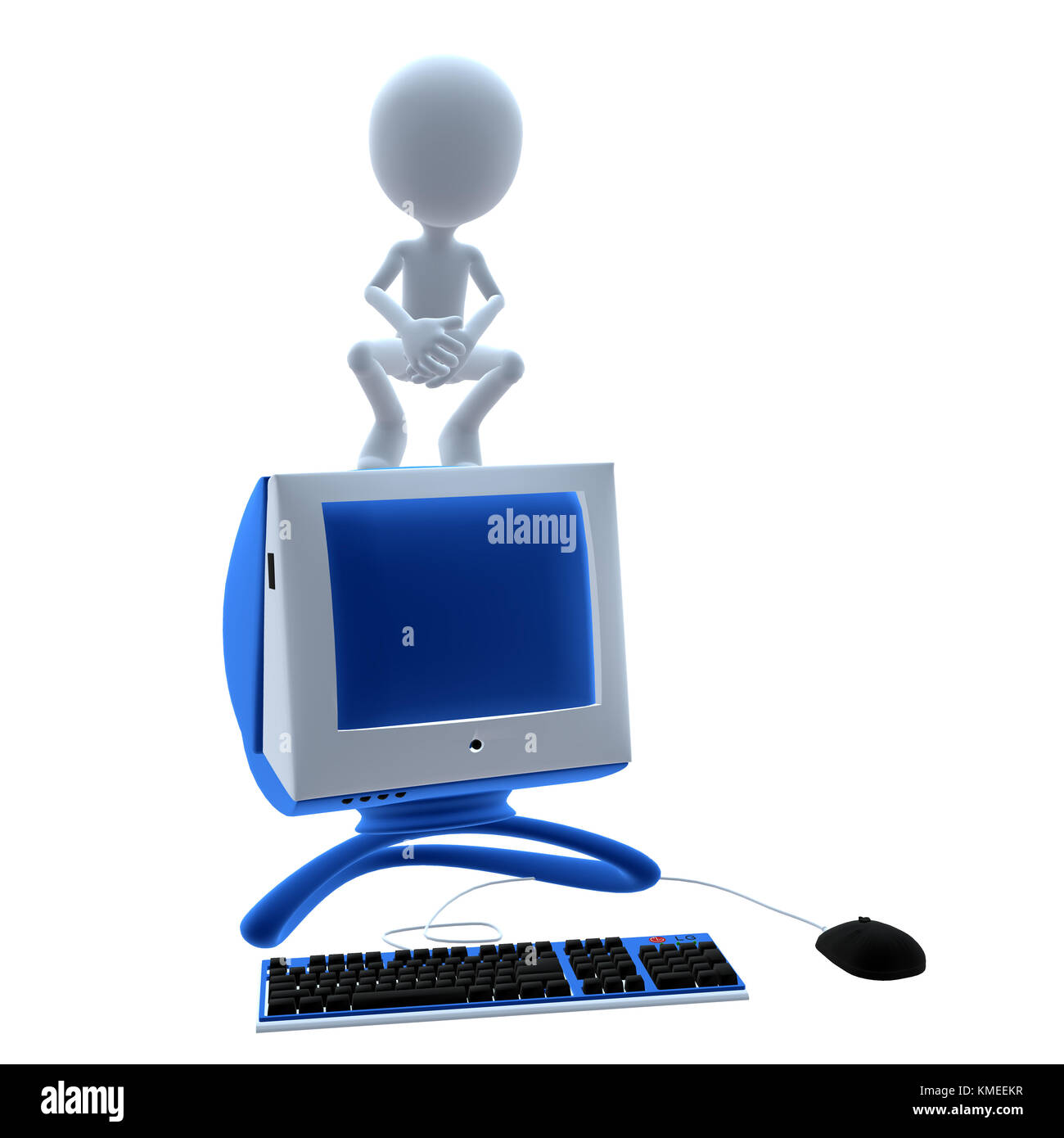 3D guy on a computer on a white background Stock Photo - Alamy