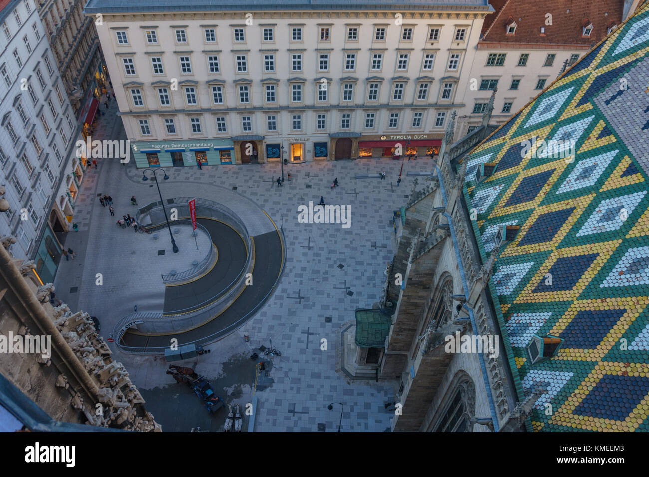 Aerial panoramic view of Stephansplatz square from Stephansdom ...