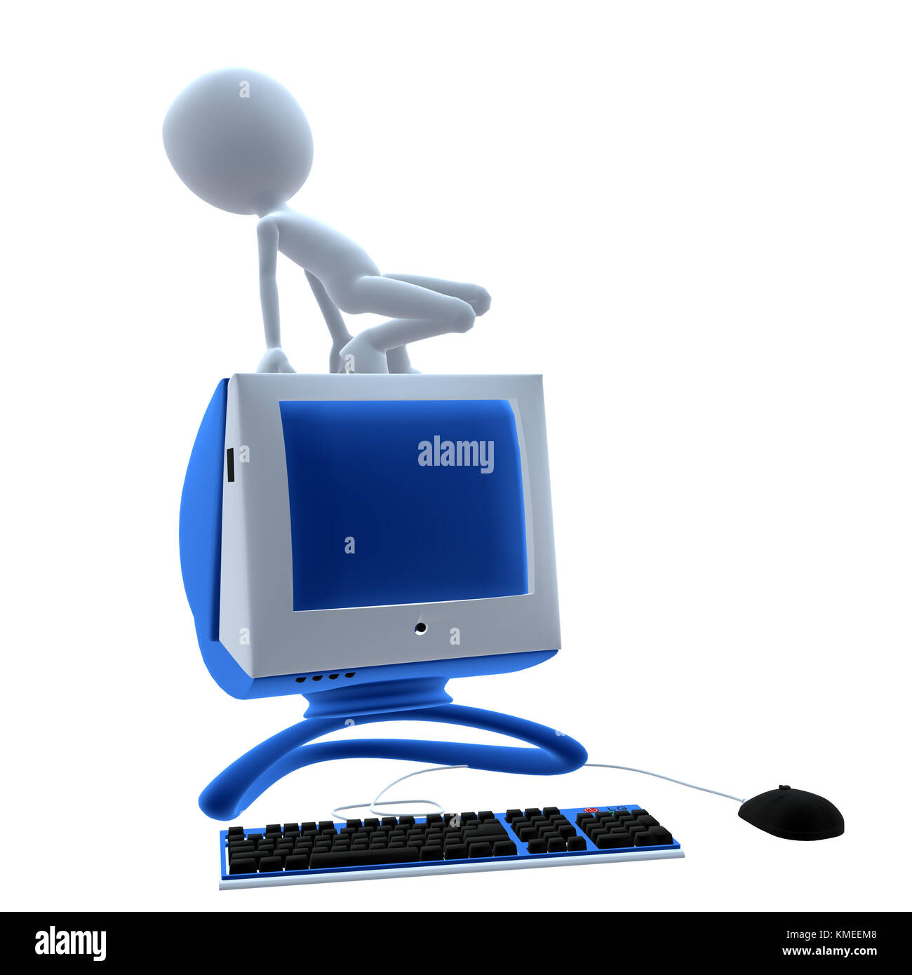 3D guy on a computer on a white background Stock Photo - Alamy