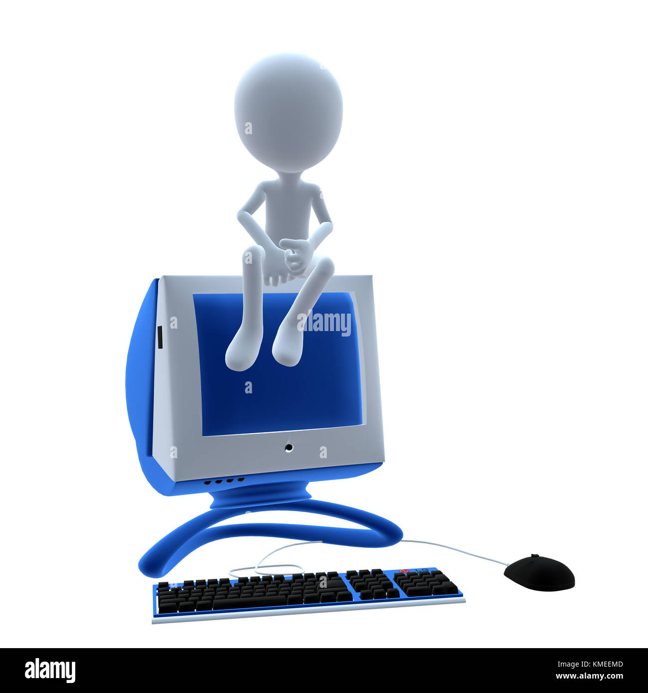 3D guy on a computer on a white background Stock Photo - Alamy