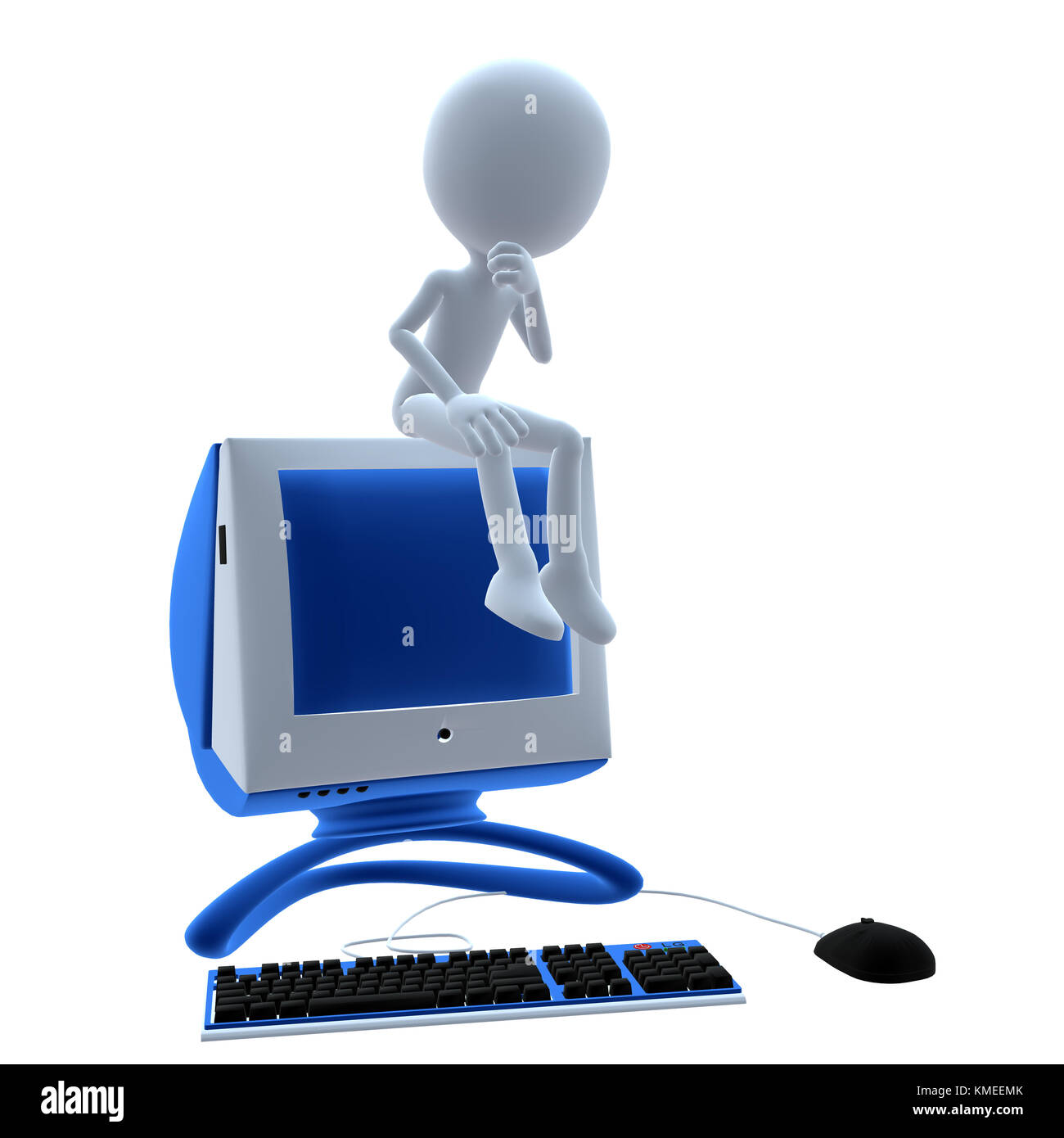 3D guy on a computer on a white background Stock Photo - Alamy