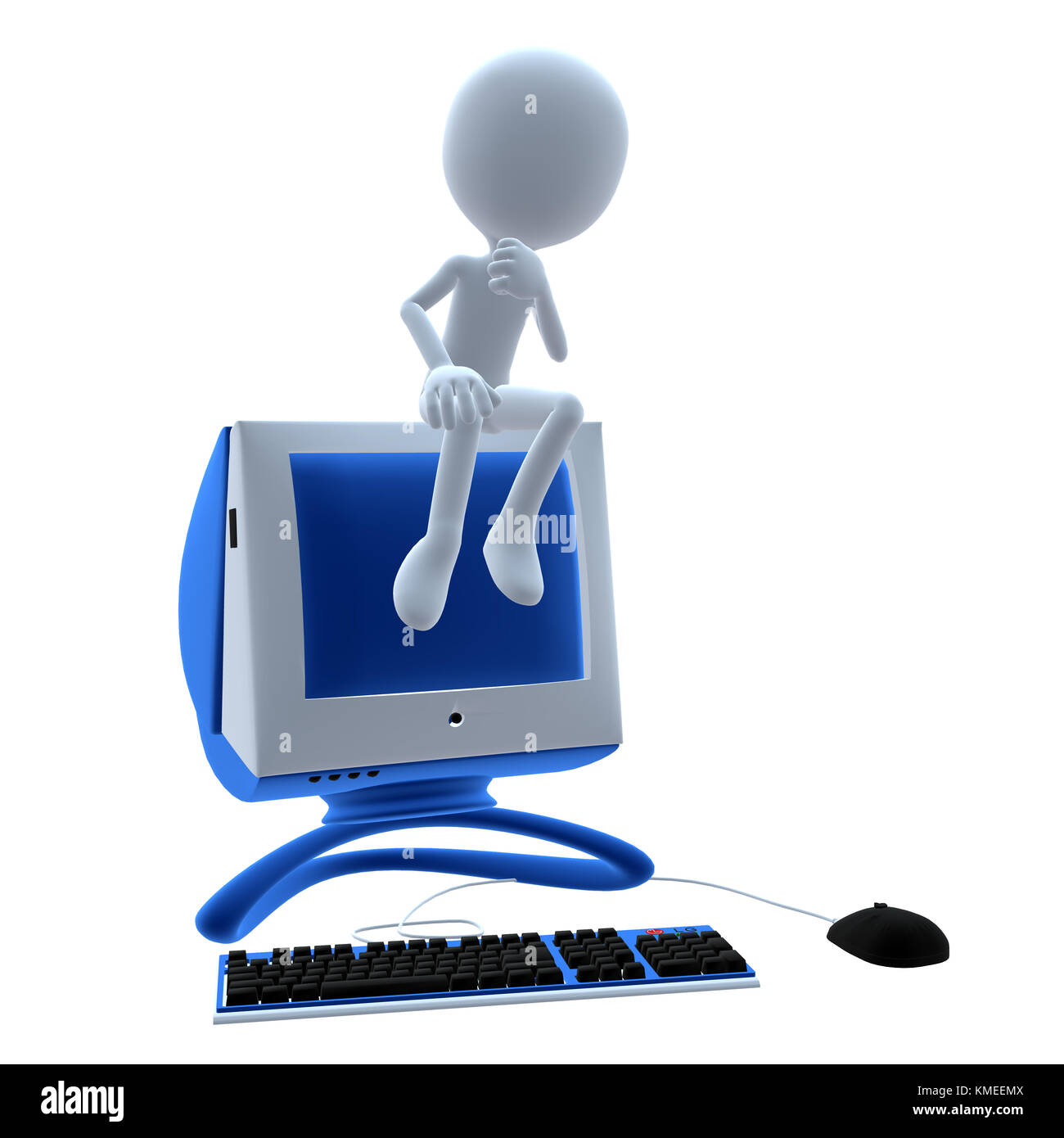 3D guy on a computer on a white background Stock Photo - Alamy