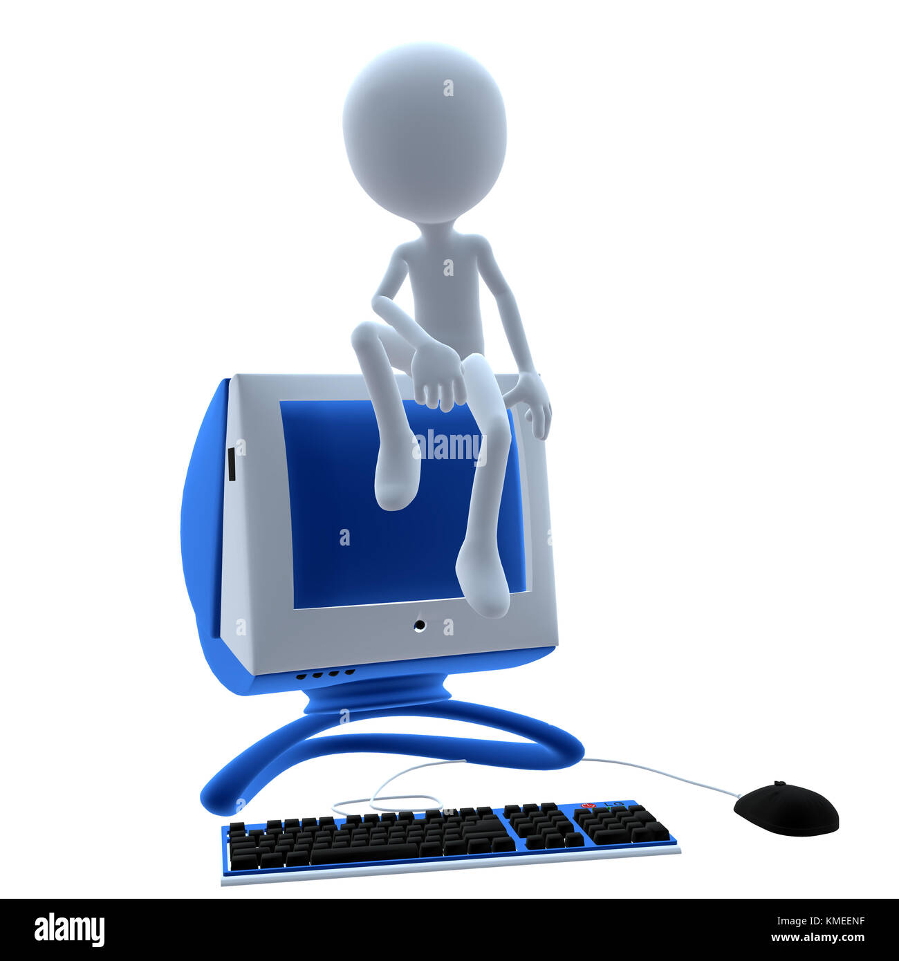3D guy on a computer on a white background Stock Photo - Alamy