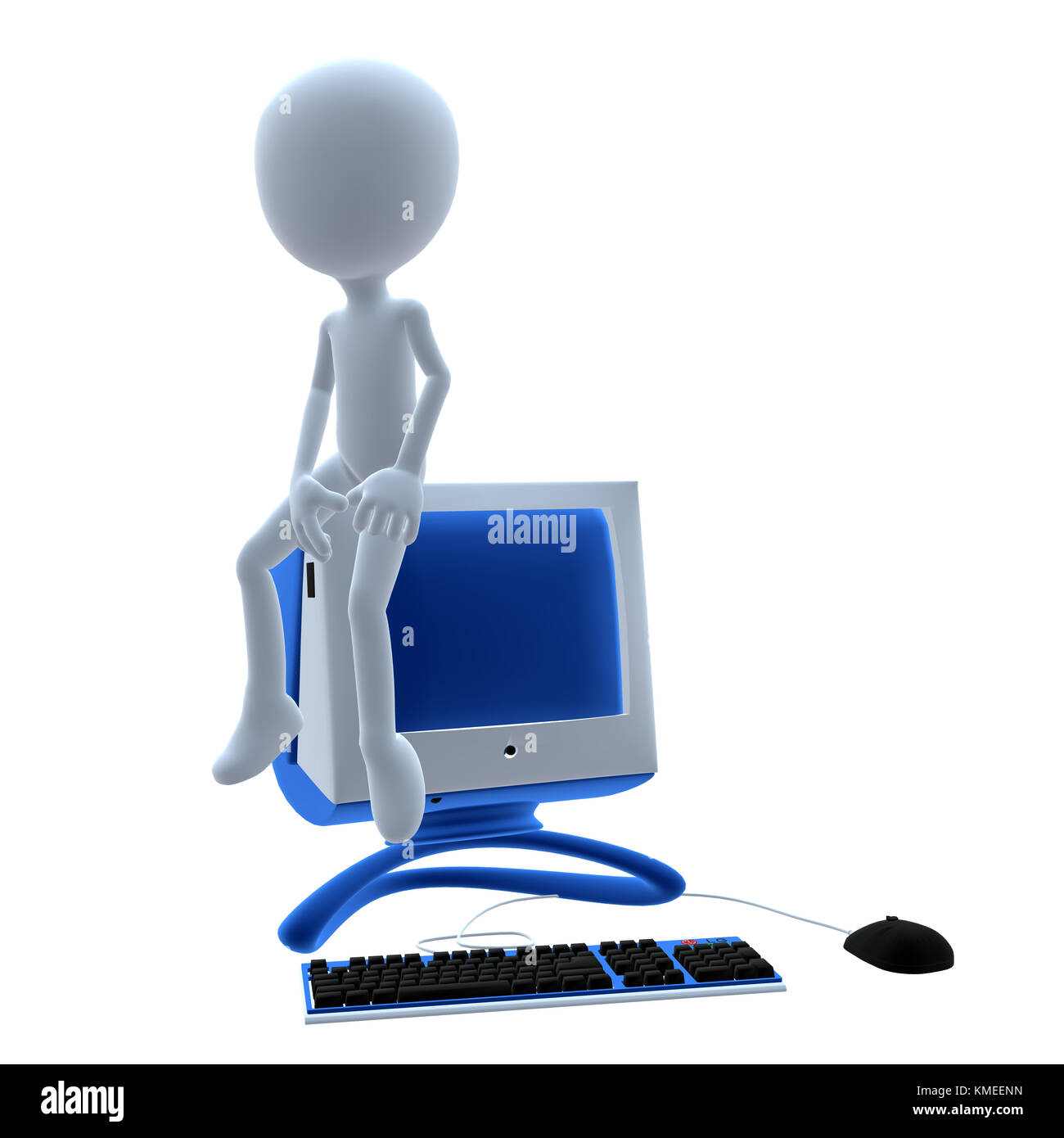 3D guy on a computer on a white background Stock Photo - Alamy