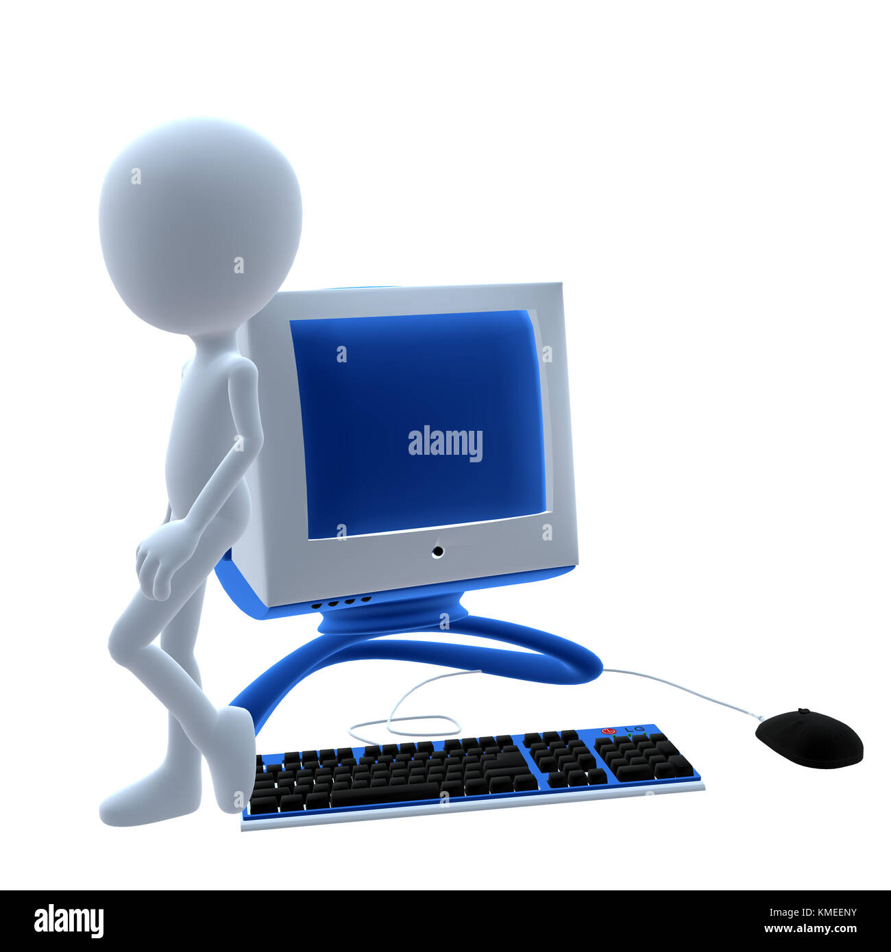 3D guy on a computer on a white background Stock Photo - Alamy