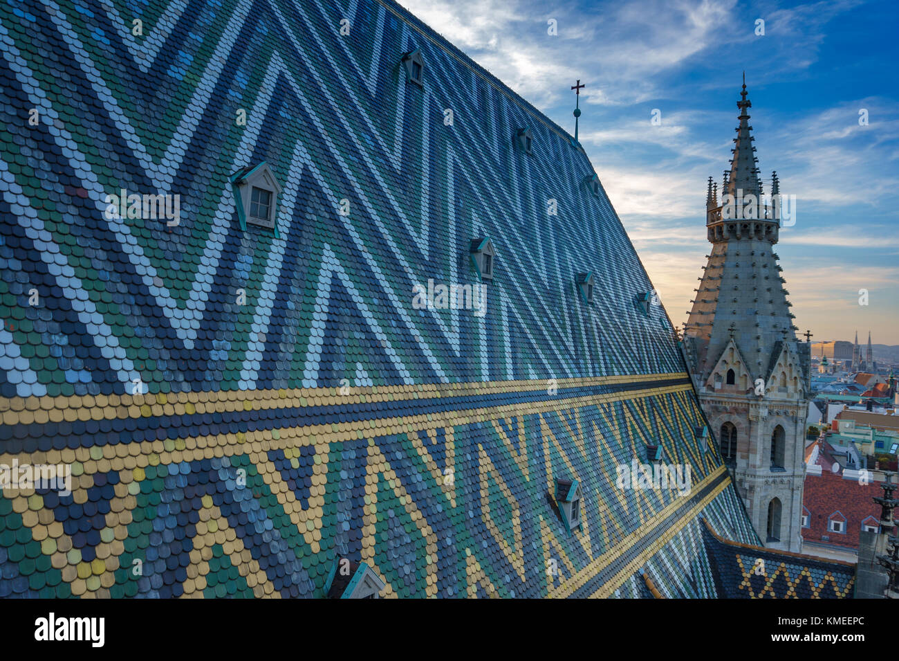 Roof details and Aerial panoramic cityscape view of Vienna city from ...