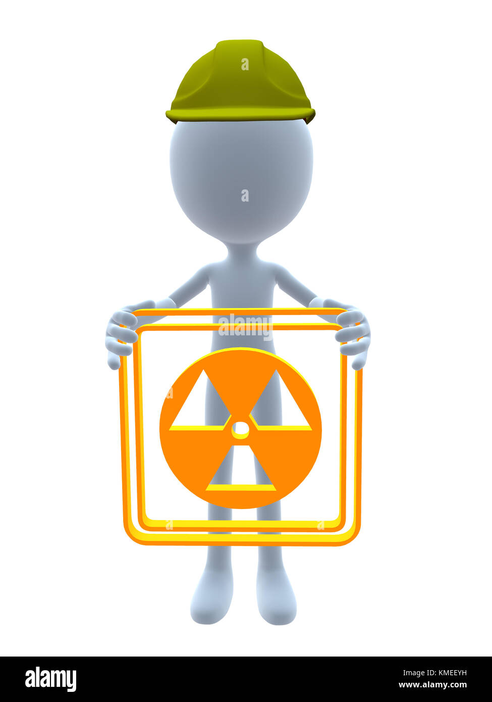 3D hardhat guy holding a 3d hazard sign on a white background Stock ...
