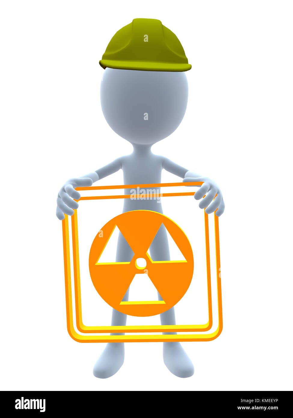 3D hardhat guy holding a 3d hazard sign on a white background Stock ...