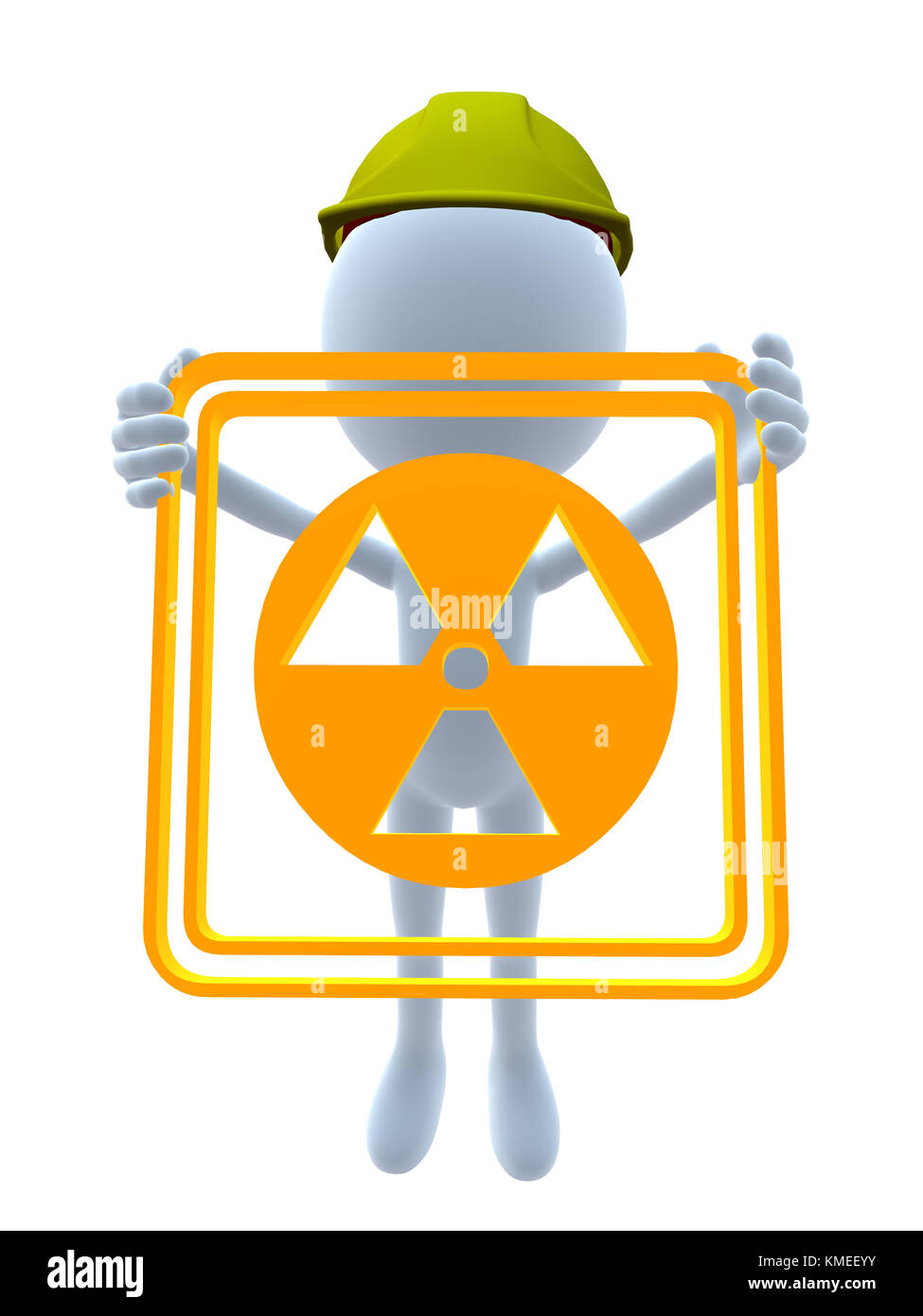 3D hardhat guy holding a 3d hazard sign on a white background Stock ...
