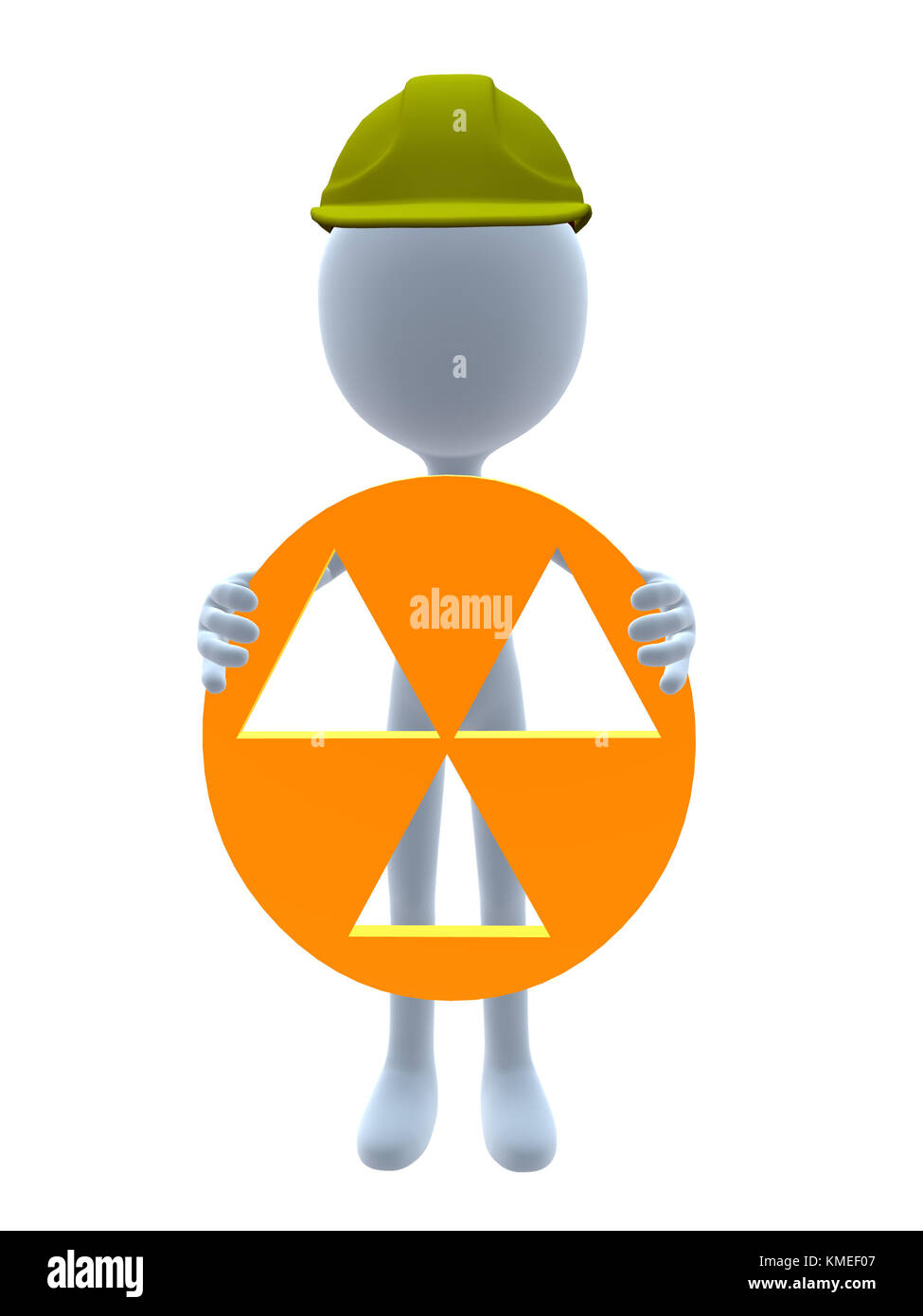 3D hardhat guy holding a 3d hazard sign on a white background Stock ...