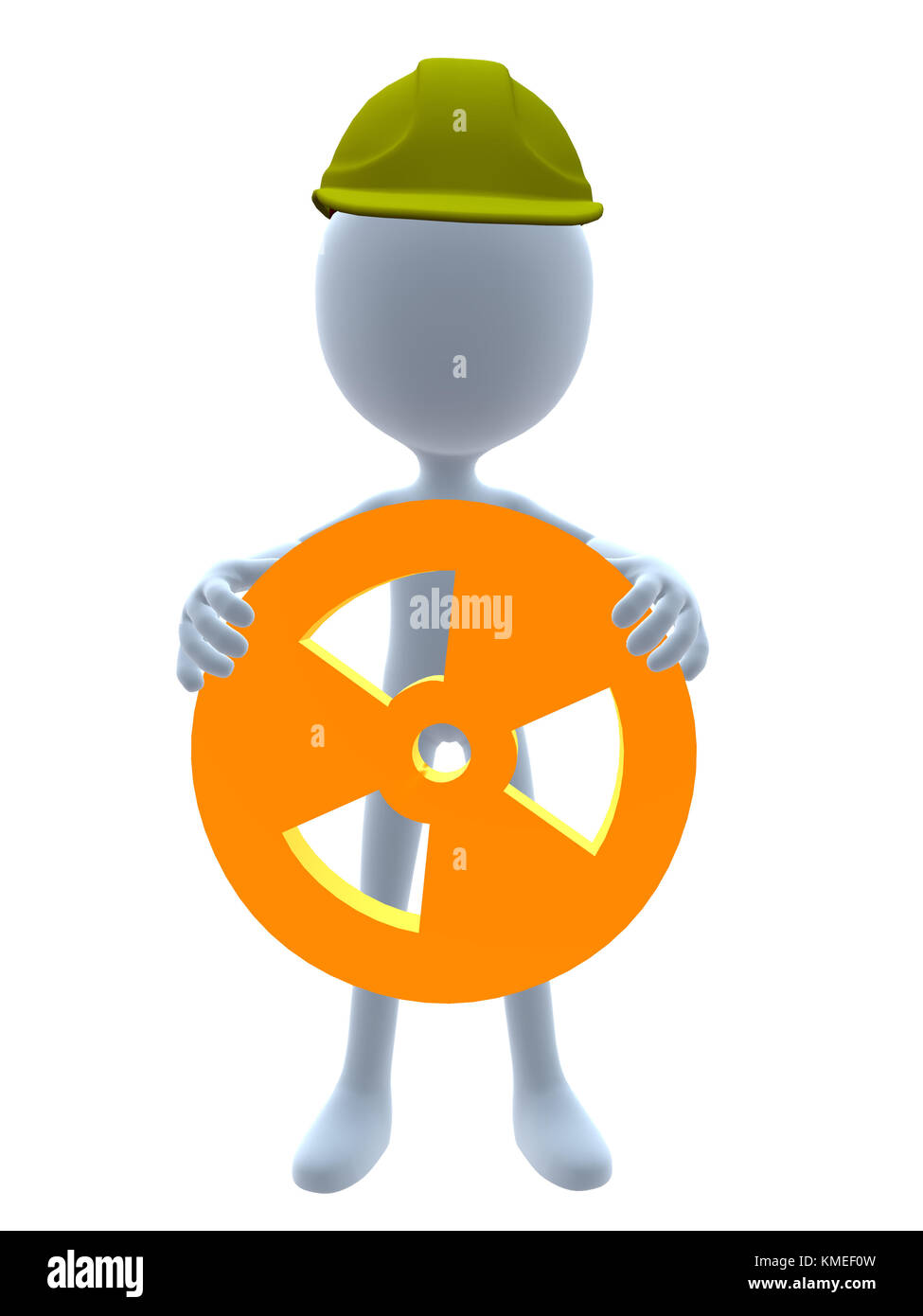 3D hardhat guy holding a 3d hazard sign on a white background Stock ...