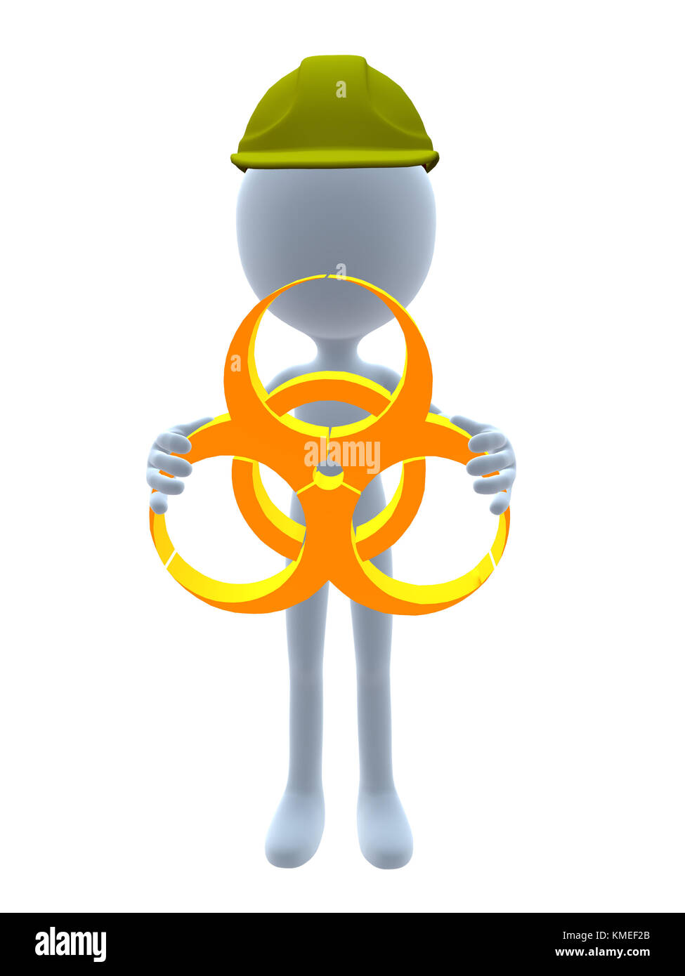 3D hardhat guy holding a 3d hazard sign on a white background Stock ...