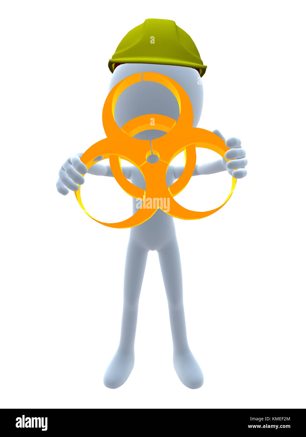3D hardhat guy holding a 3d hazard sign on a white background Stock ...