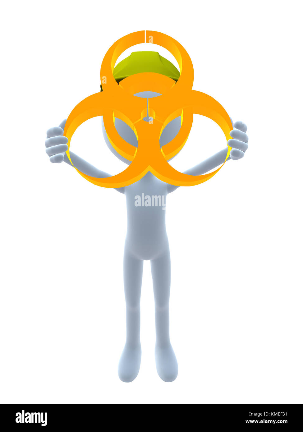 3D hardhat guy holding a 3d hazard sign on a white background Stock ...