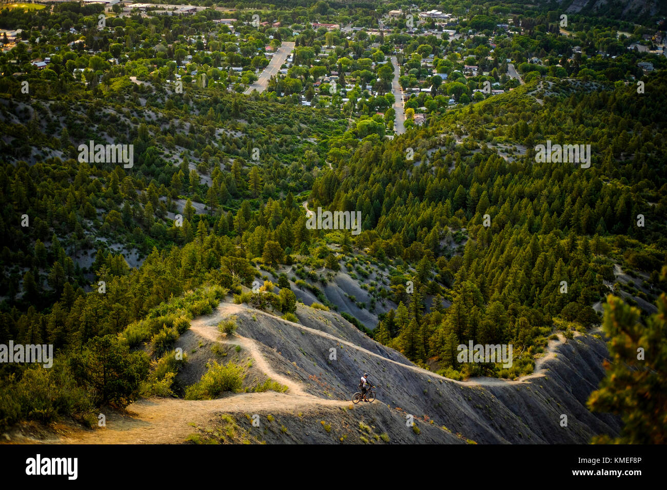 Male Mountain Biker in scenic landscape rides down Hogs back near ...