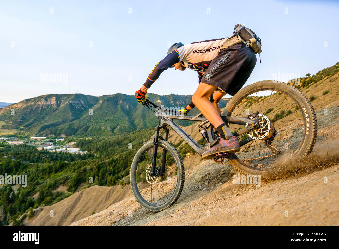 Male Mountain Biker in scenic landscape rides down Hogs back near ...