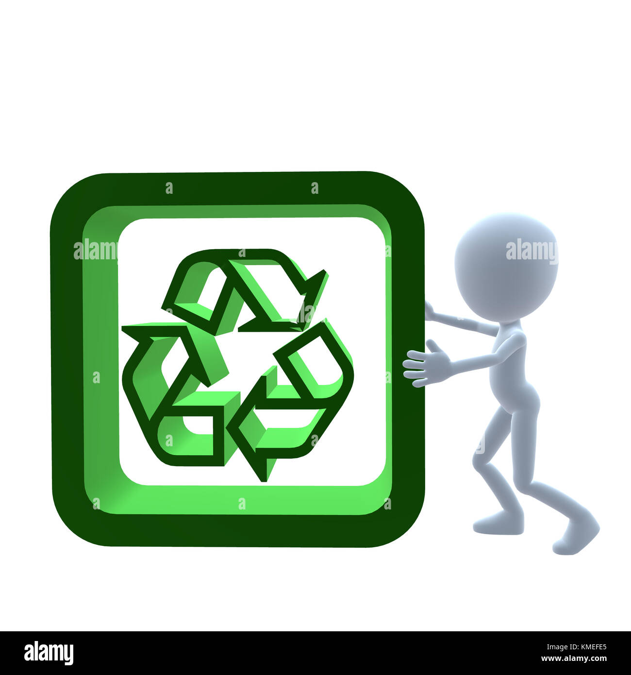3D guy with a recycle sign on a white background Stock Photo - Alamy