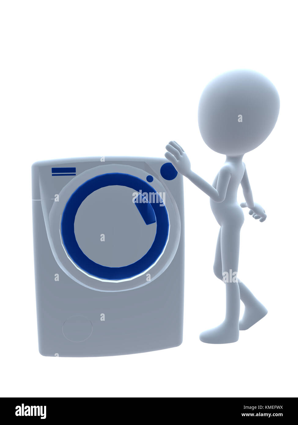 3D guy with a washing machine on a white background Stock Photo - Alamy