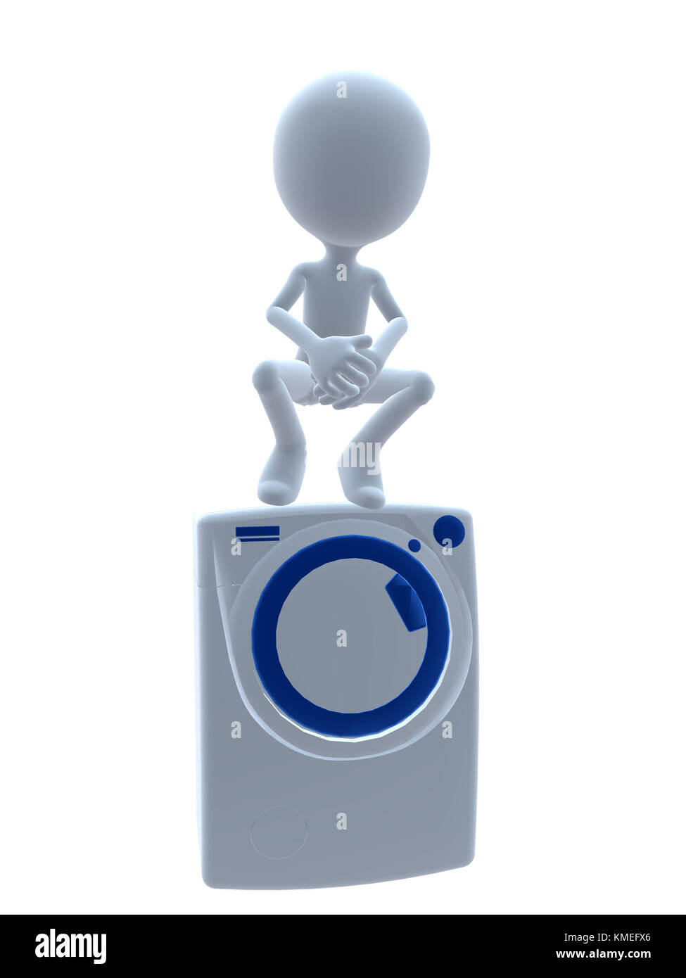 3D guy with a washing machine on a white background Stock Photo - Alamy