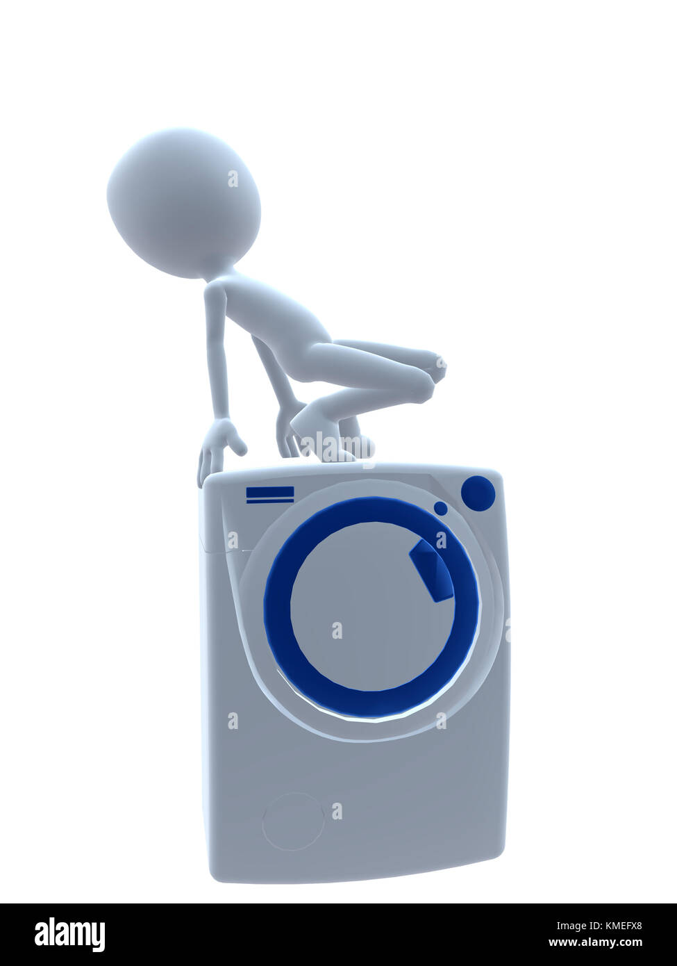 3D guy with a washing machine on a white background Stock Photo - Alamy
