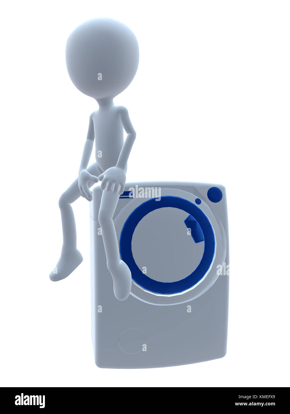 3D guy with a washing machine on a white background Stock Photo - Alamy