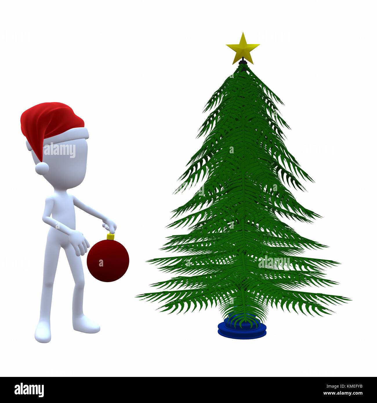 3D Christmas guy with a christmas tree on a white background Stock ...