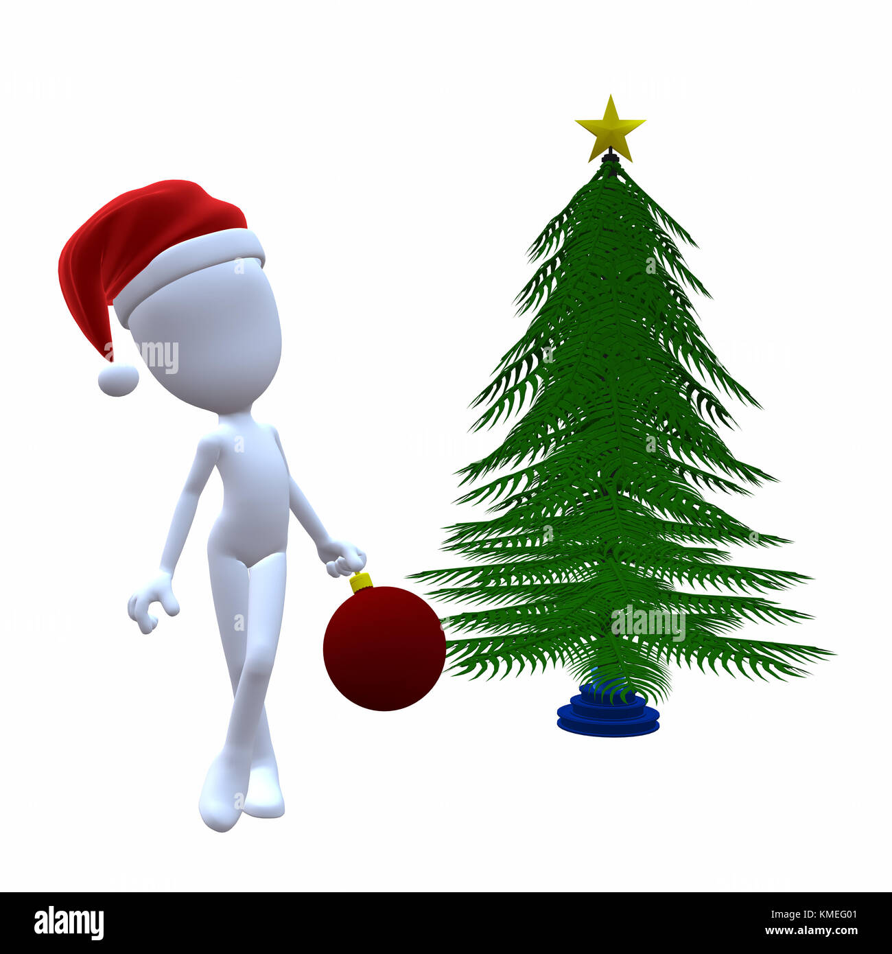 3D Christmas guy with a christmas tree on a white background Stock ...