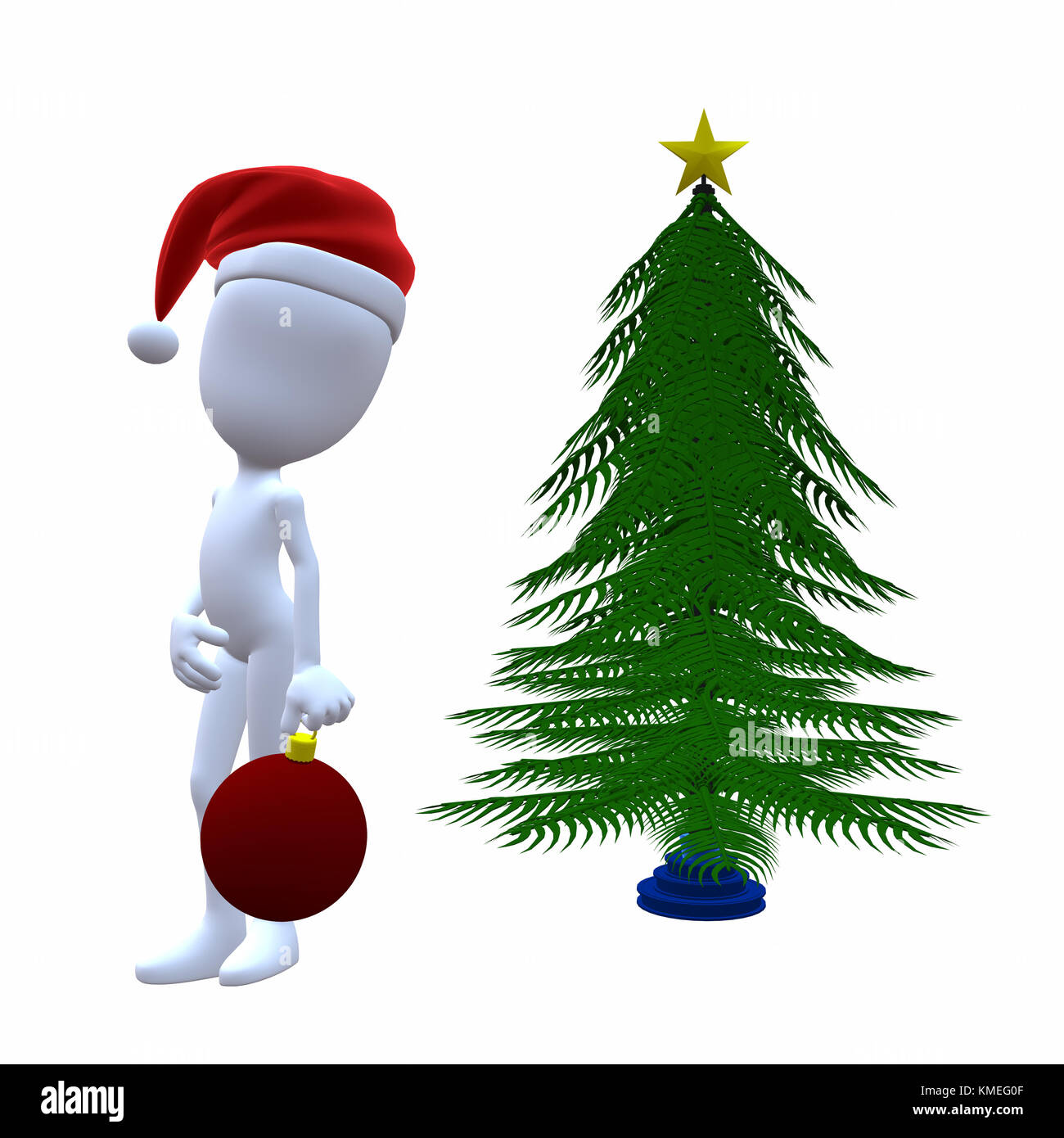 3D Christmas guy with a christmas tree on a white background Stock ...