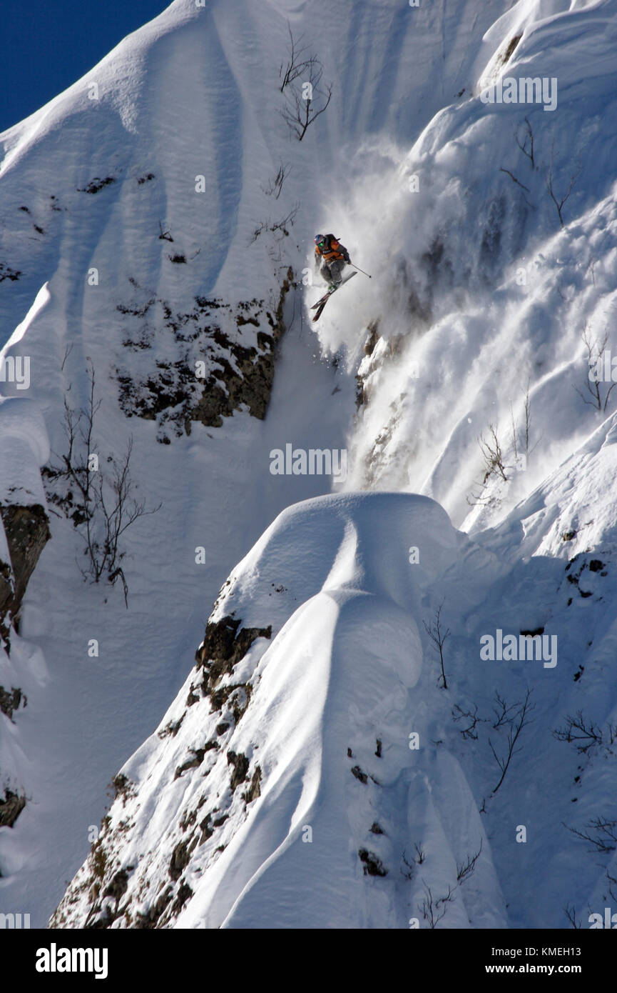 Crazy skier flying above mountains in snow,Lake Tahoe,USA Stock Photo ...