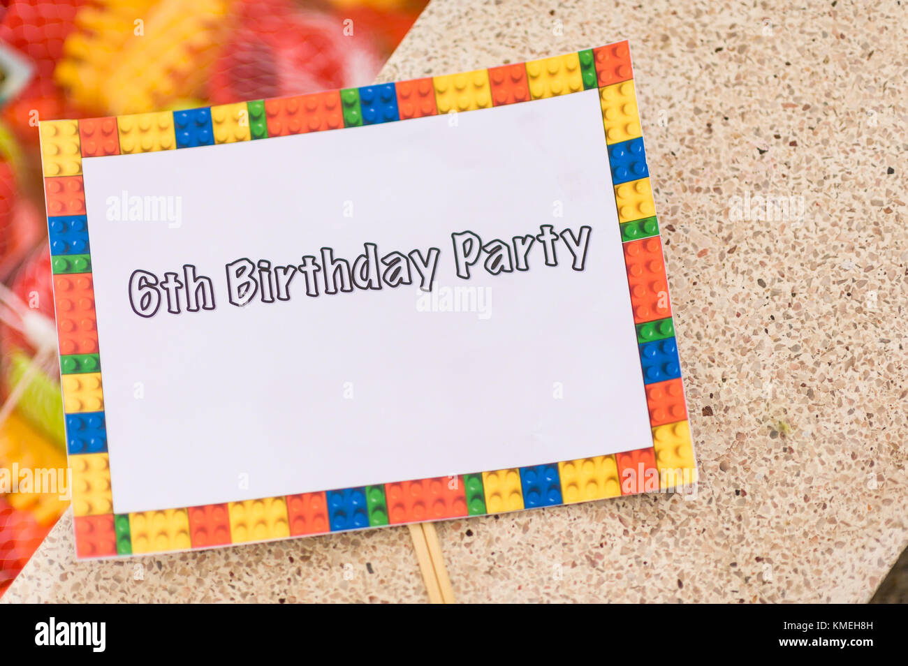 Colorful birthday party card with text and colorful border Stock Photo ...
