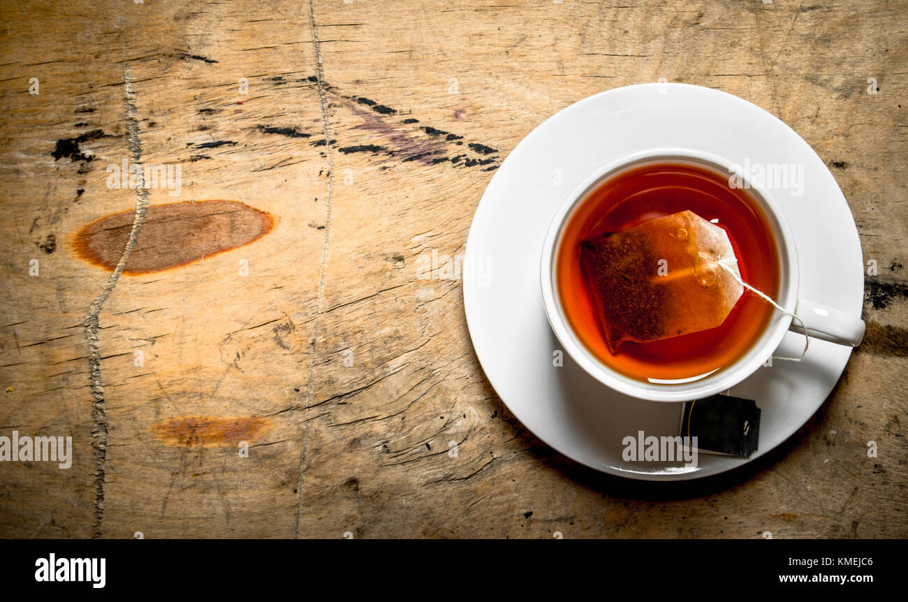 hot Cup of tea. On wooden background Stock Photo - Alamy