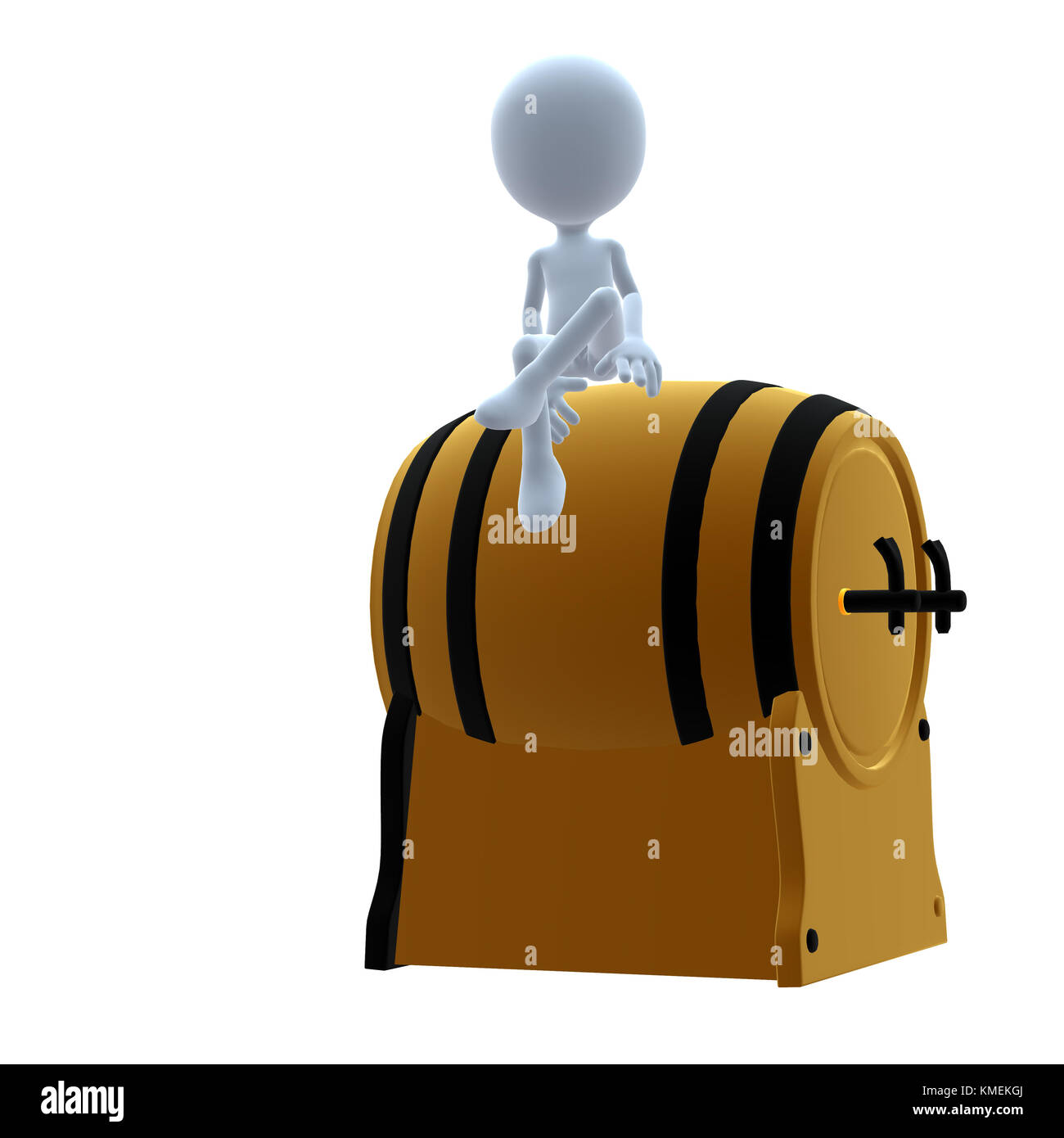 3D guy with a keg on a white background Stock Photo - Alamy