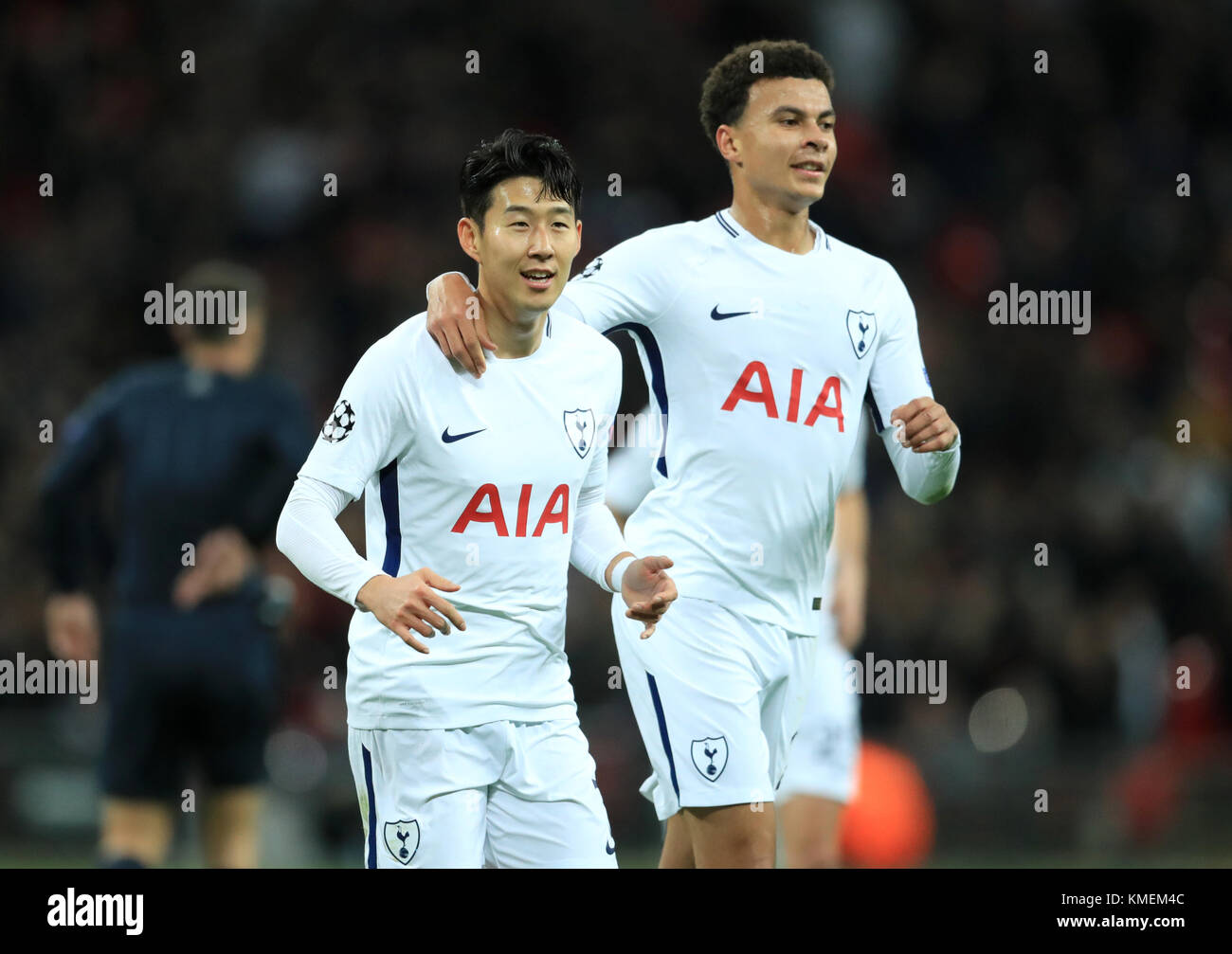 Tottenham Hotspur's Son Heung-Min (left) celebrates scoring his sides ...