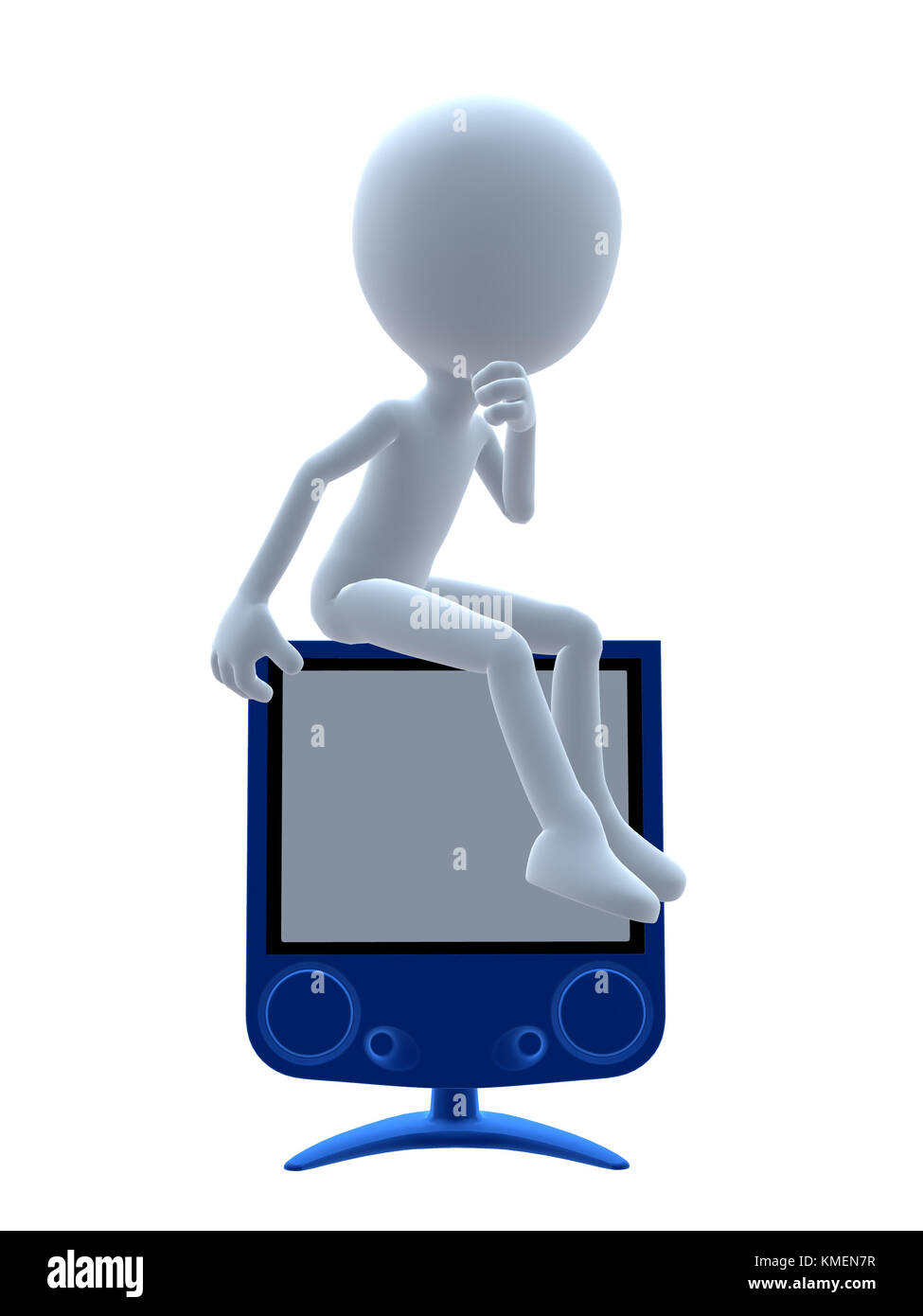 3D guy with a computer screen on a white background Stock Photo - Alamy