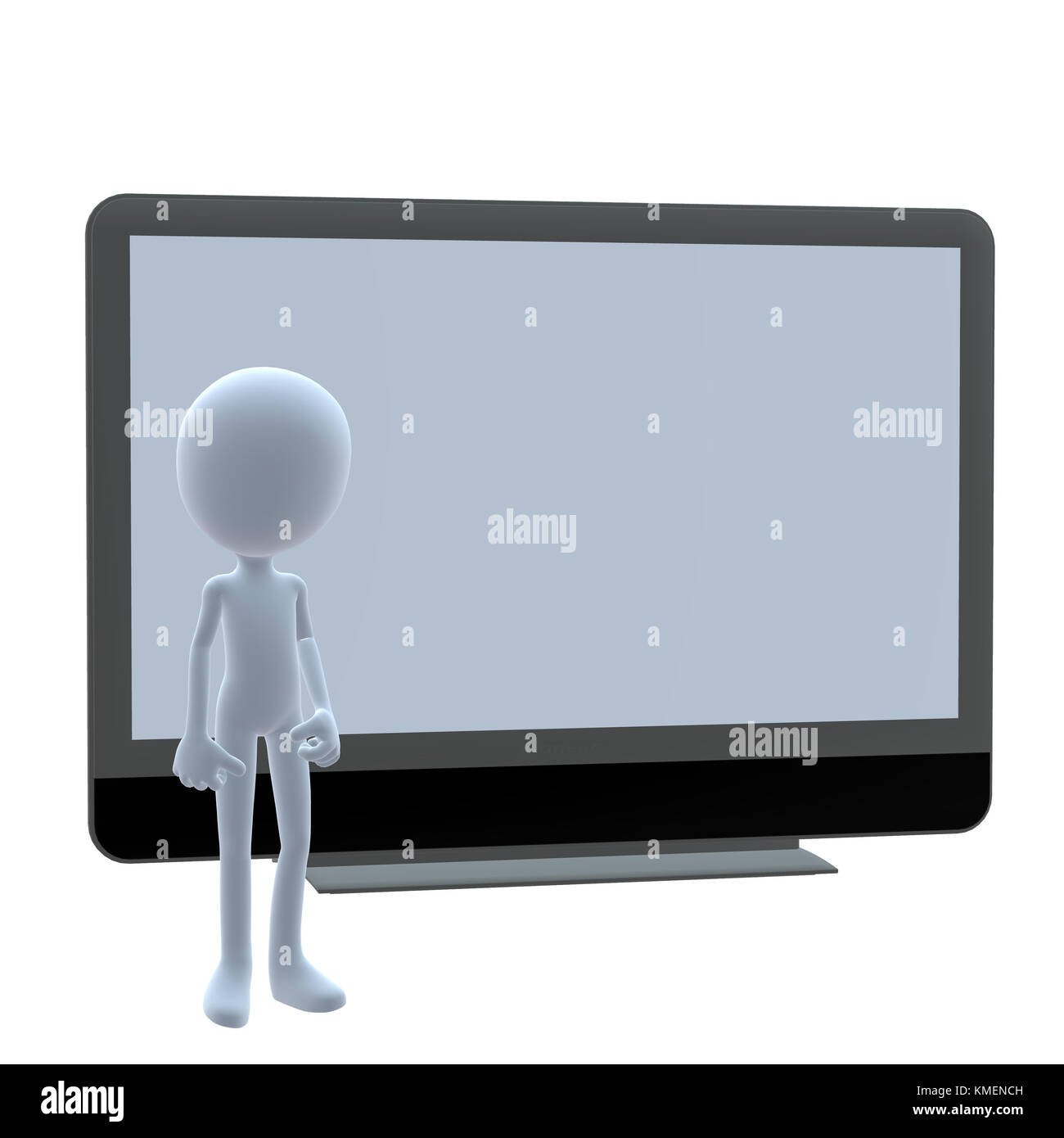 3D guy with a flat screen on a white background Stock Photo - Alamy