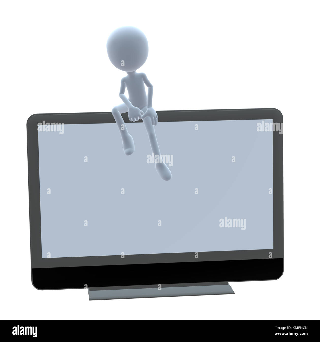 3D guy with a flat screen on a white background Stock Photo - Alamy