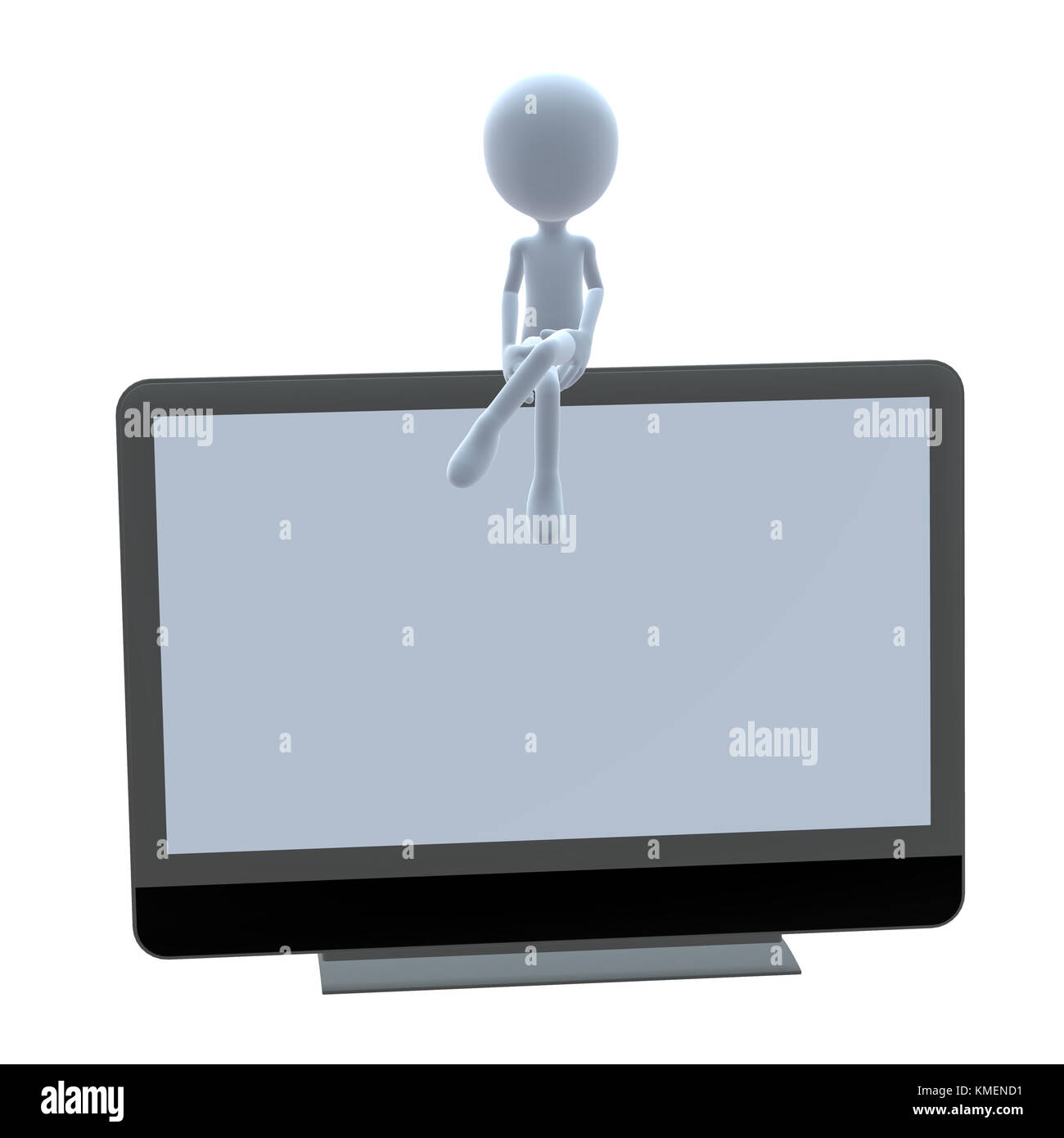3D guy with a flat screen on a white background Stock Photo - Alamy