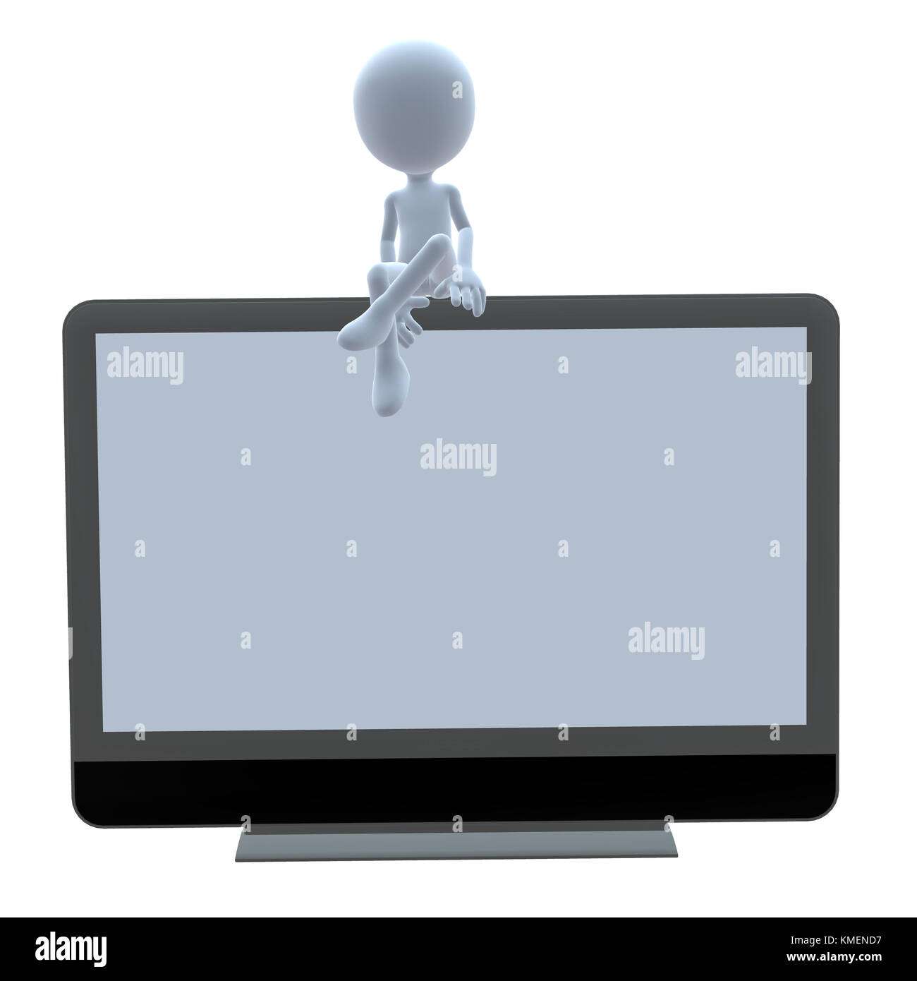 3D guy with a flat screen on a white background Stock Photo - Alamy
