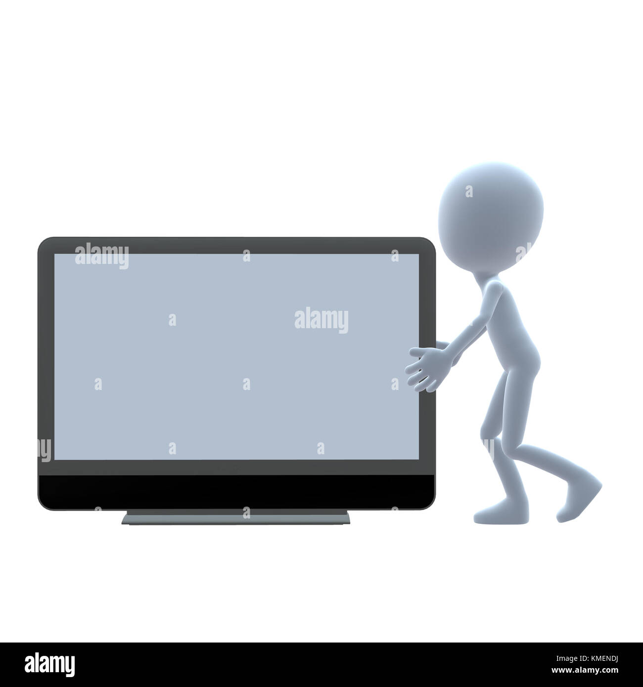 3D guy with a flat screen on a white background Stock Photo - Alamy