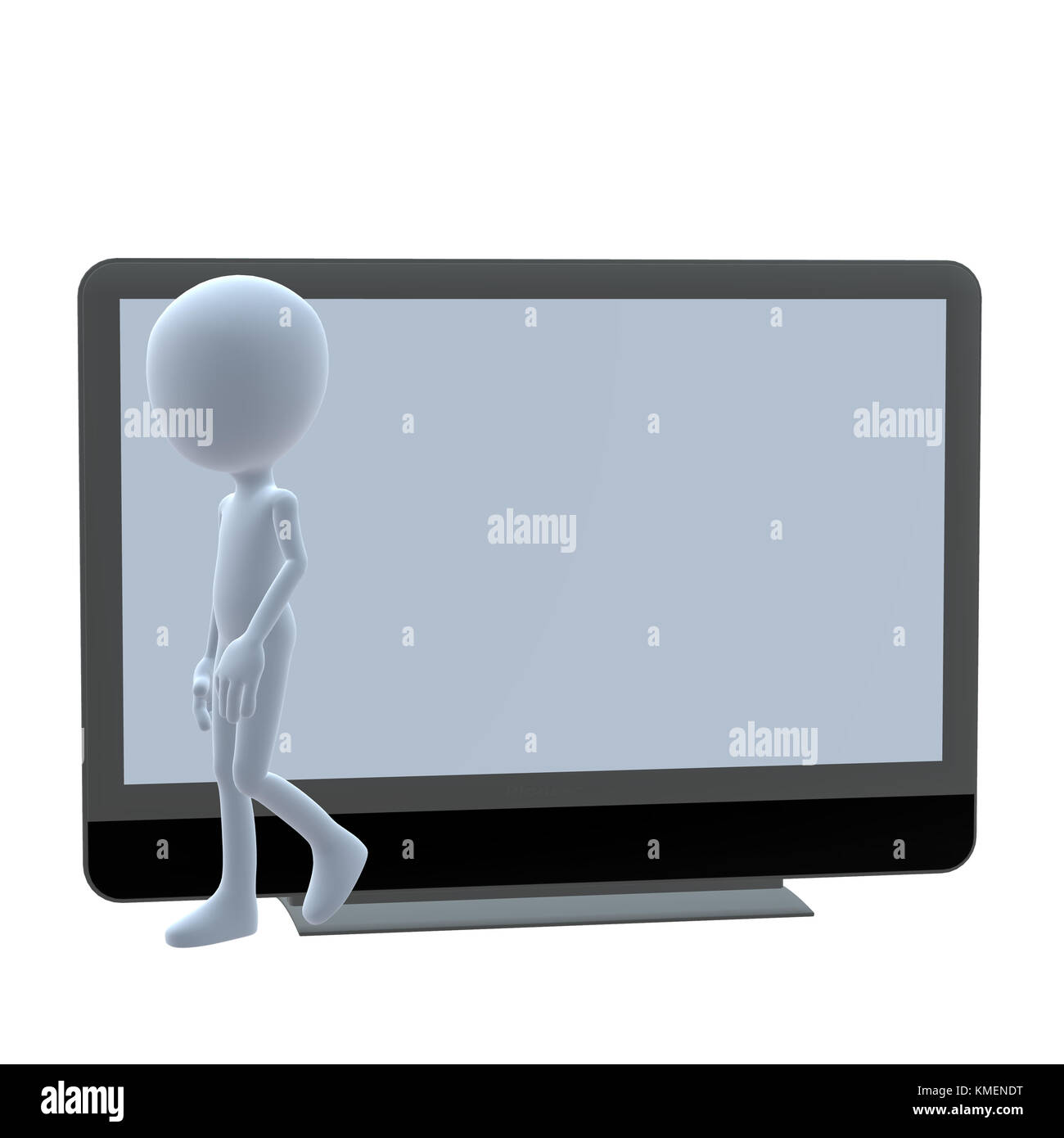 3D guy with a flat screen on a white background Stock Photo - Alamy