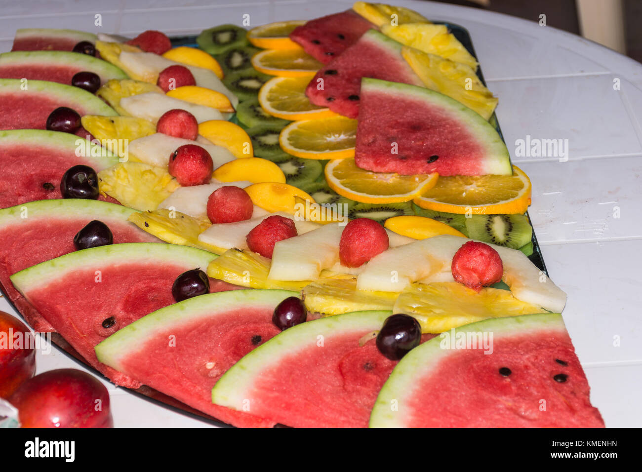 compositions or architecture of fresh fruit cut for buffets. typical ...
