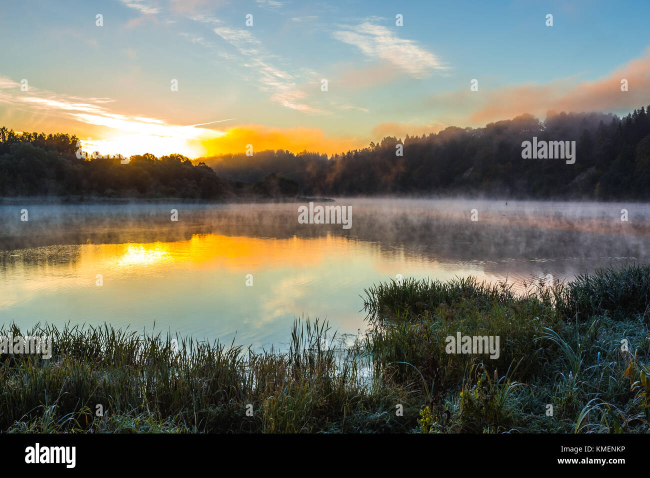 Morning foggy landscape of Nemunas river Stock Photo - Alamy