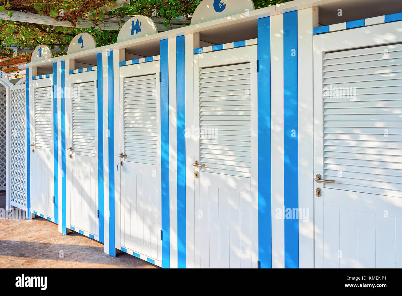 Changing rooms at the Beach in Positano town, Amalfi coast, Italy Stock ...