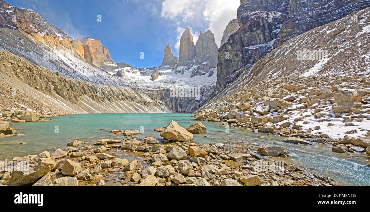 Panoramic View of Torres del Paine in Chile Stock Photo - Alamy
