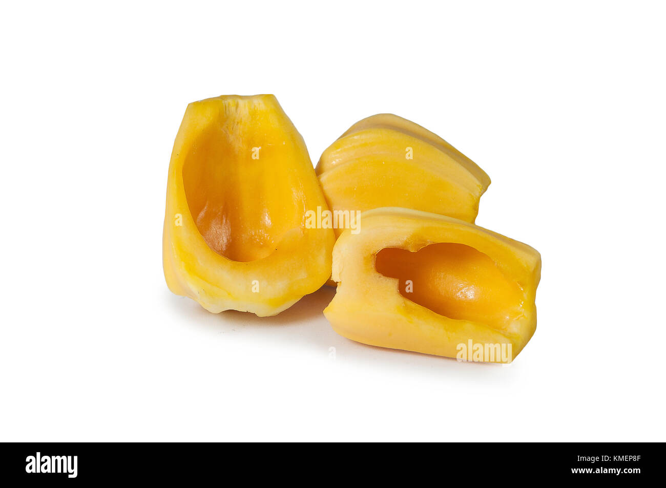 Fresh delicious three flesh of jackfruit isolated on clean white ...