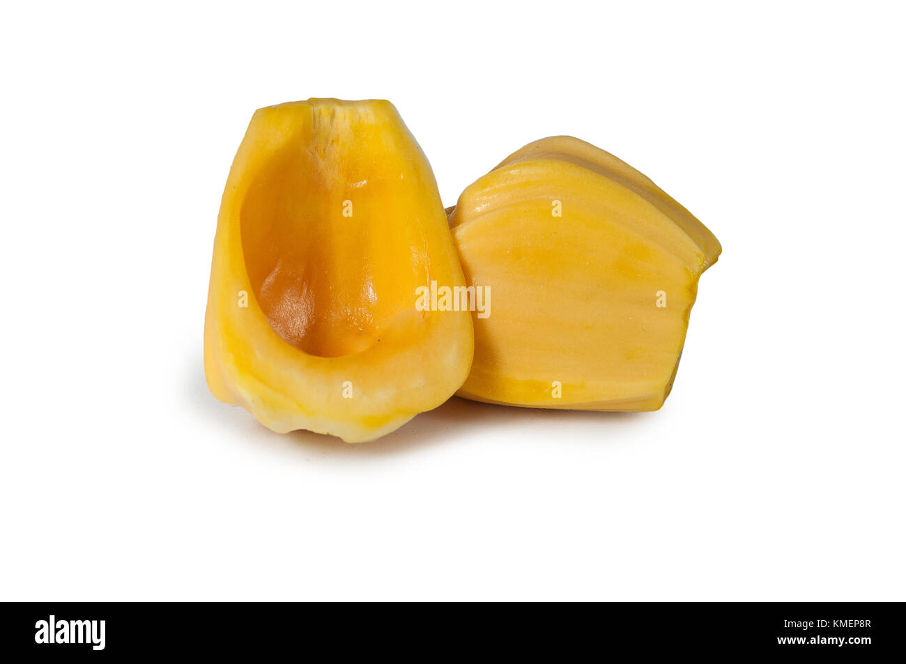 Fresh delicious two flesh of jackfruit isolated on clean white ...
