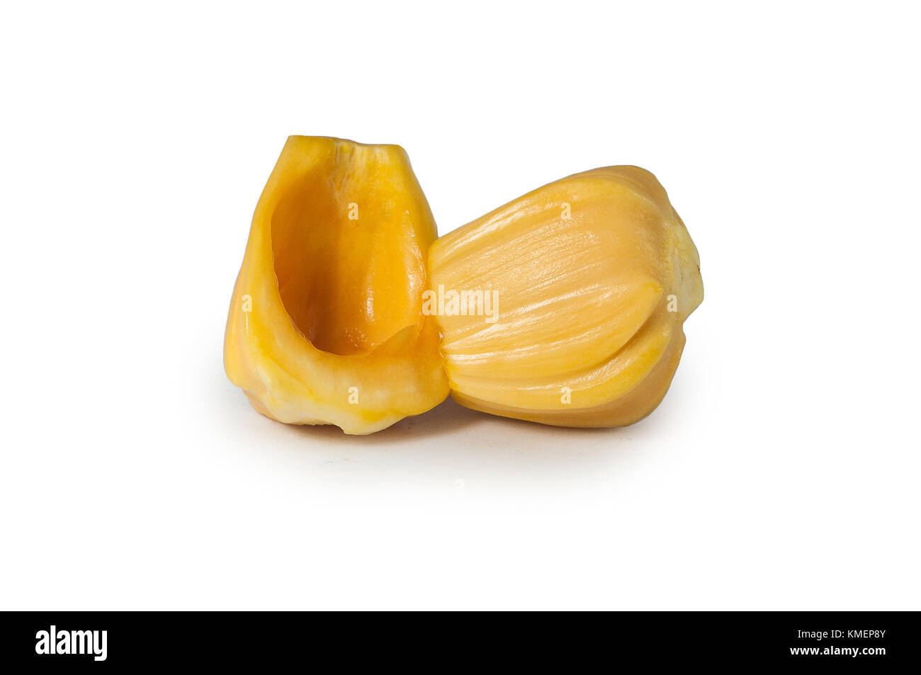 Fresh delicious two flesh of jackfruit isolated on clean white ...