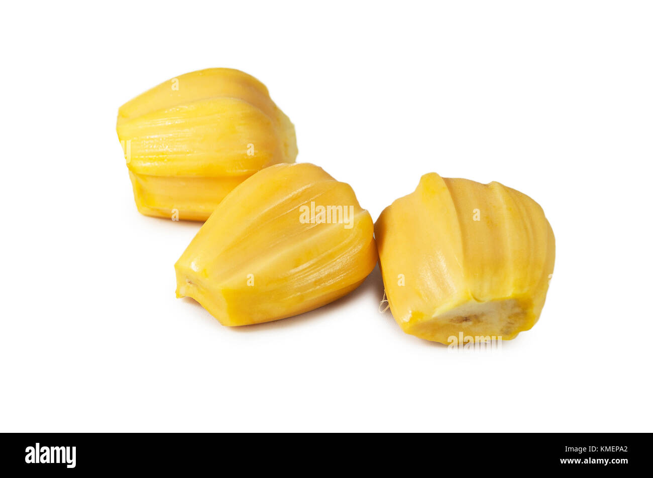 Fresh delicious three flesh of jackfruit isolated on clean white ...